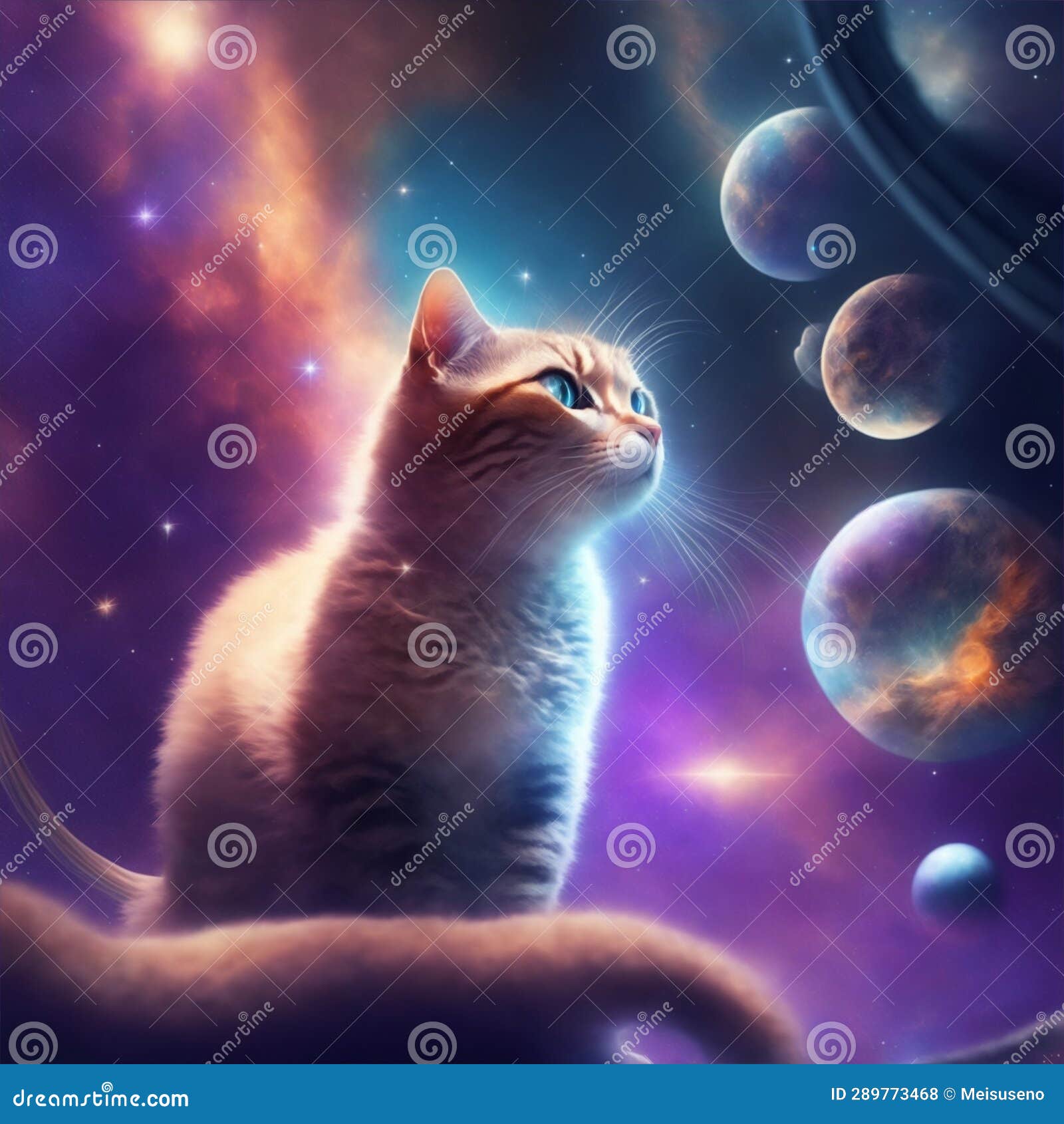 Magic Space Cat Illustration Stock Illustration - Illustration of ...