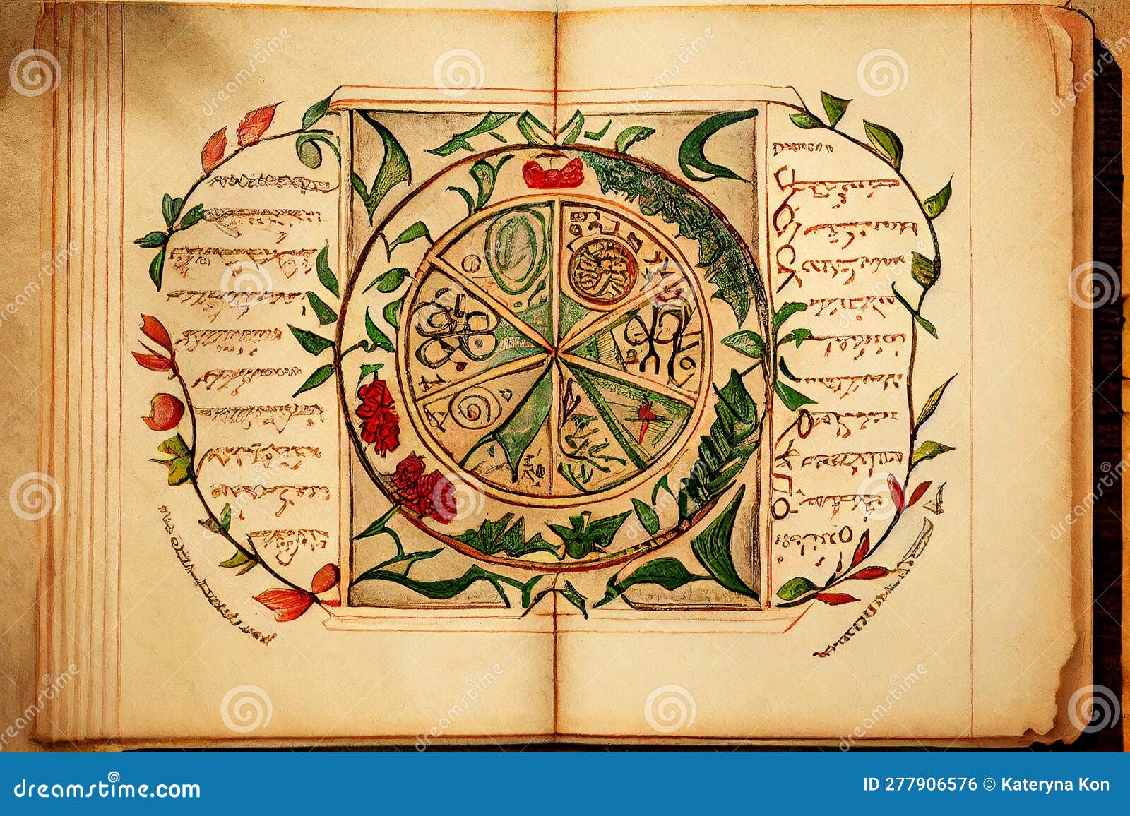 Magic Spells in Antique Book with Drawings and Annotations, Generative ...