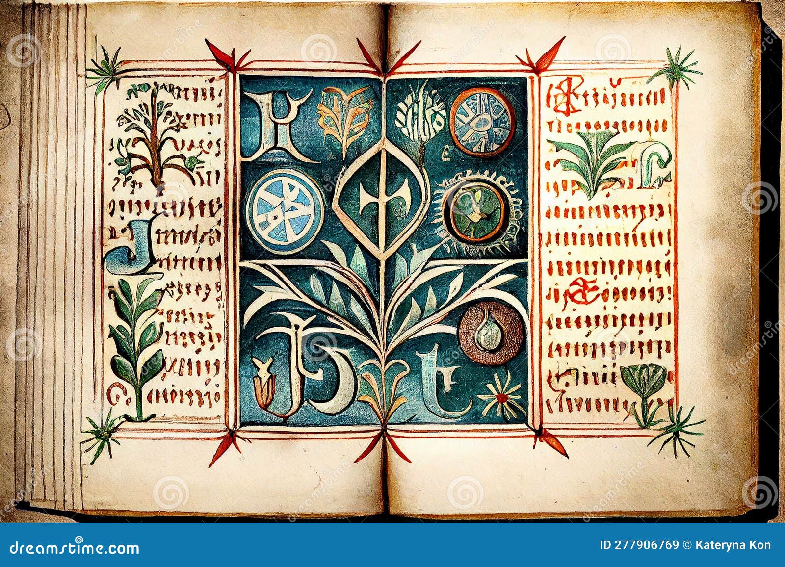 Magic Spells in Antique Book with Drawings and Annotations, Generative ...