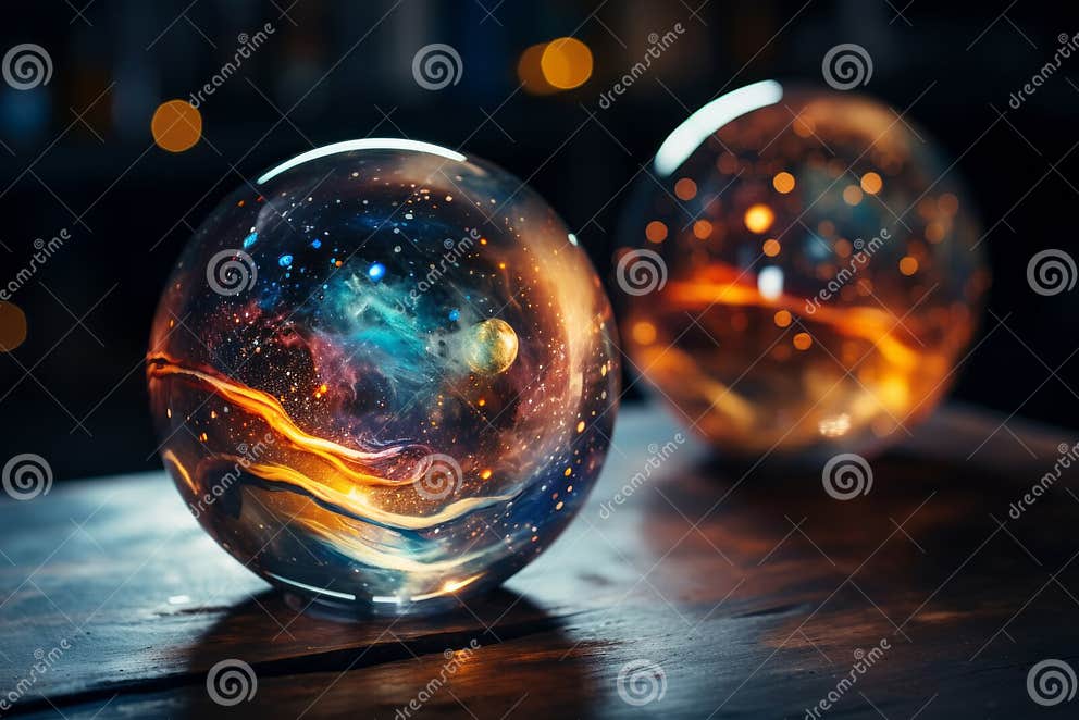 Magic Spheres of Fortune Teller with Galaxy Inside, Mind Power Concept ...