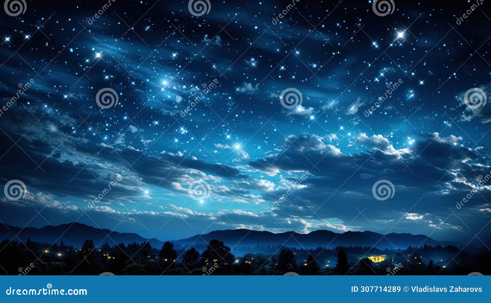 Magic Starry Night With Full Moon In Winter Forest. Wooden Pathway Covered In Snow In Pine ...