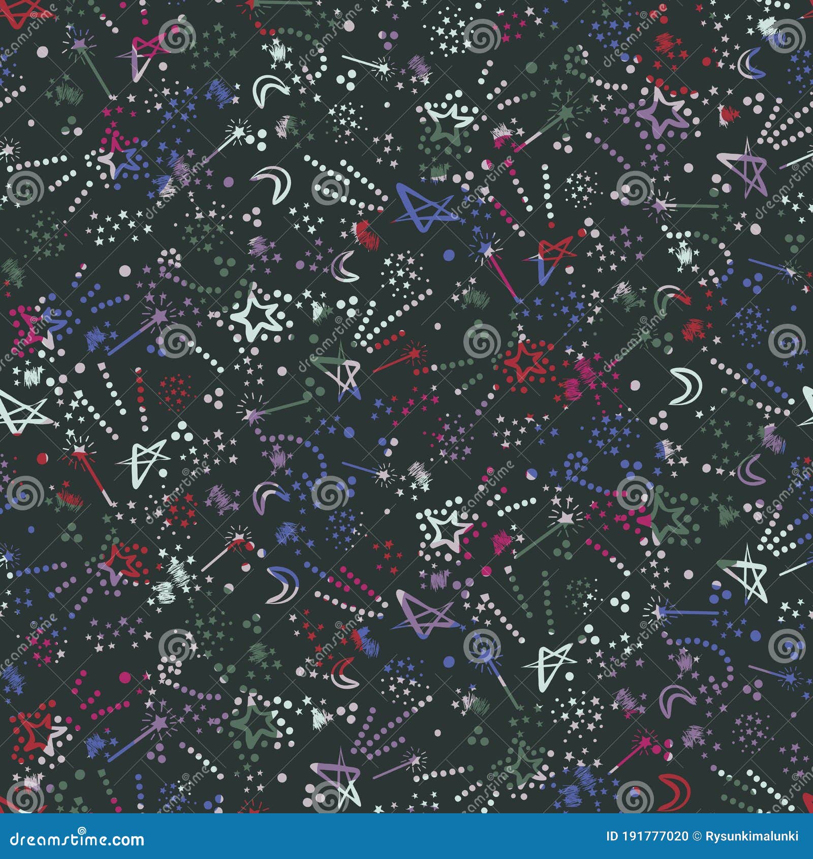 Magic Stars, Spells, Wands Seamless Vector Pattern Stock Vector ...