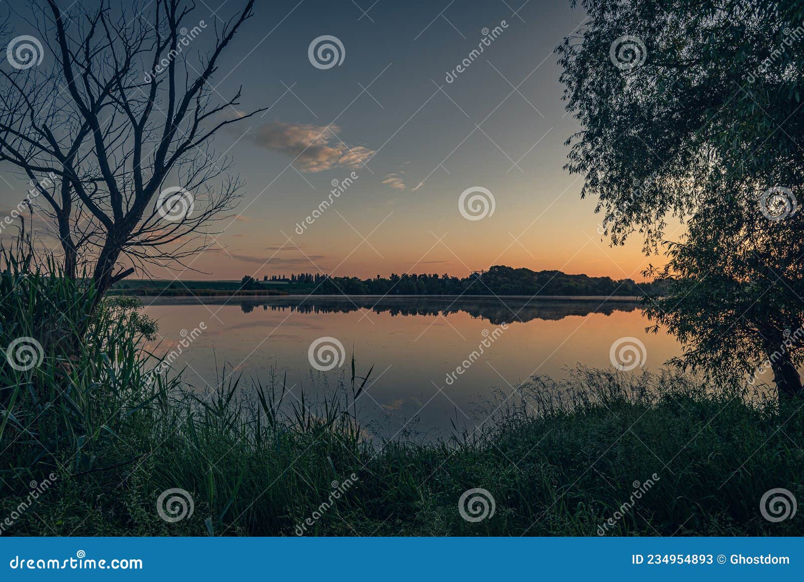 Magic sunrise stock image. Image of morning, river, field - 234954893