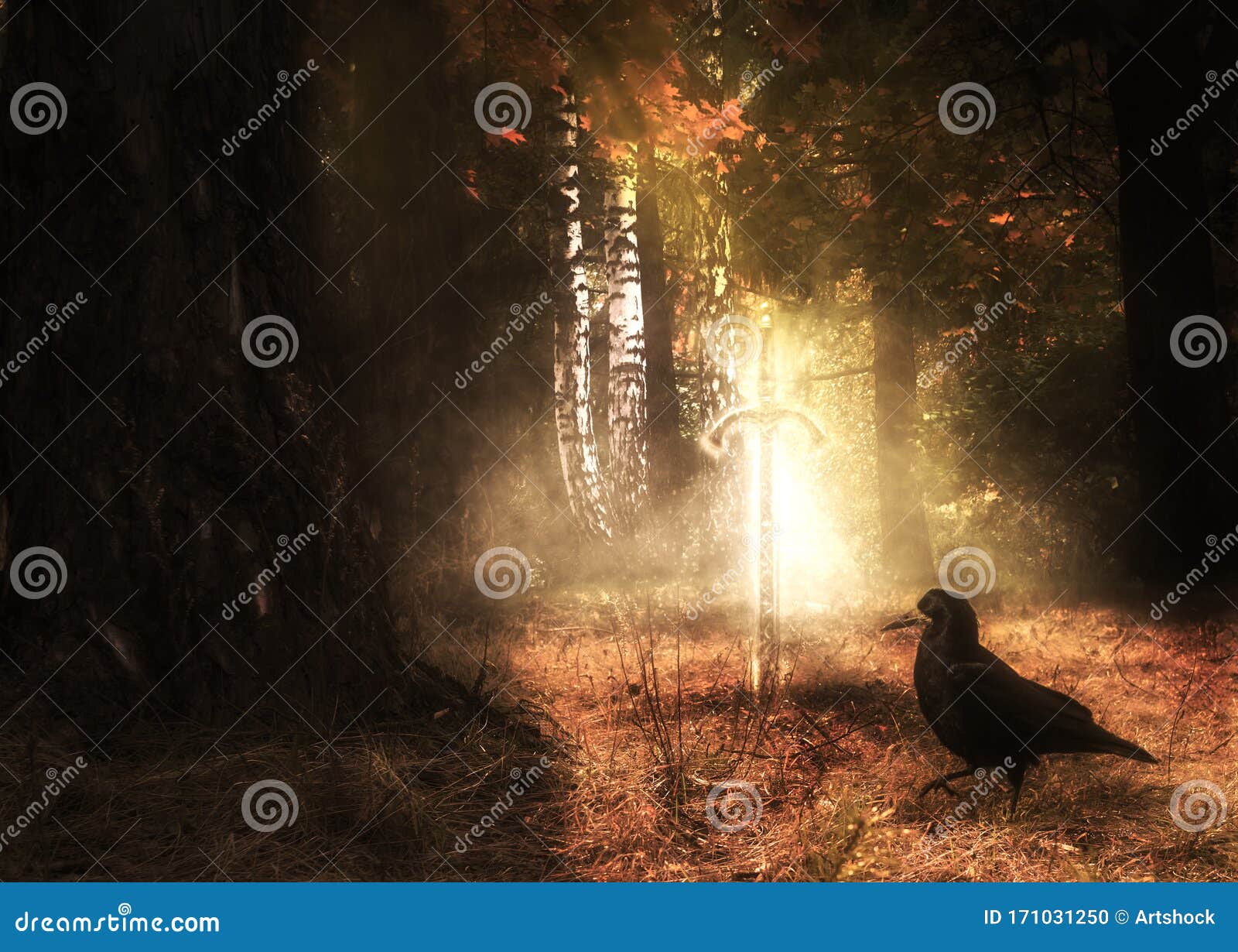 Magic Sword in the Autumn Forest Stock Photo - Image of fantasy, beauty ...