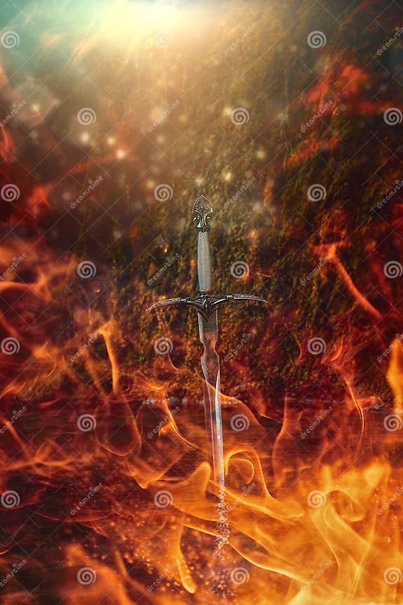 Magic Sword on Fire Background Stock Photo - Image of excalibur ...