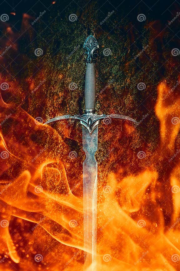 Magic Sword on Fire Background Stock Photo - Image of middle, ancient ...
