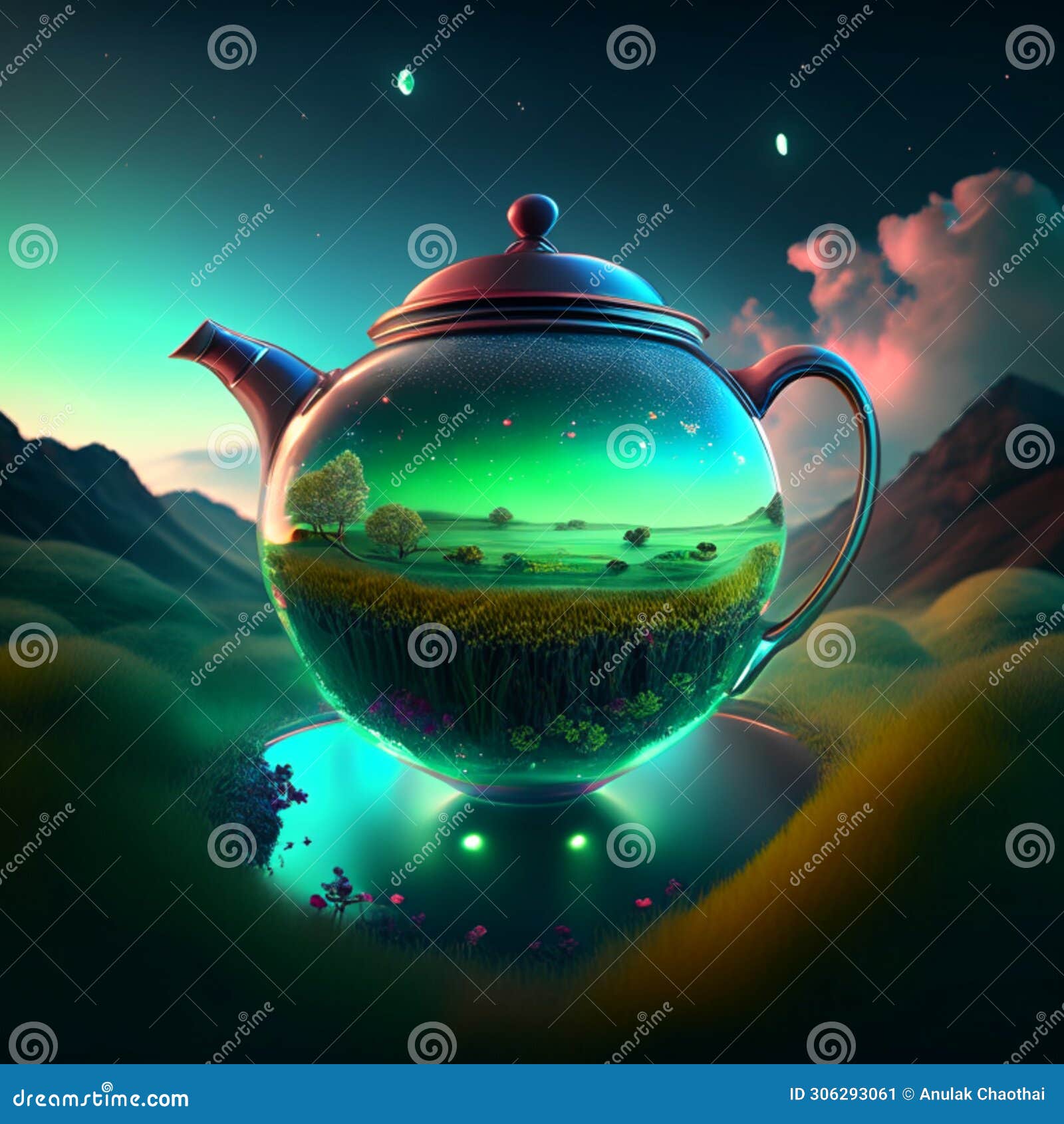 Magic Teapot on a Background of Mountains. Vector Illustration Stock ...