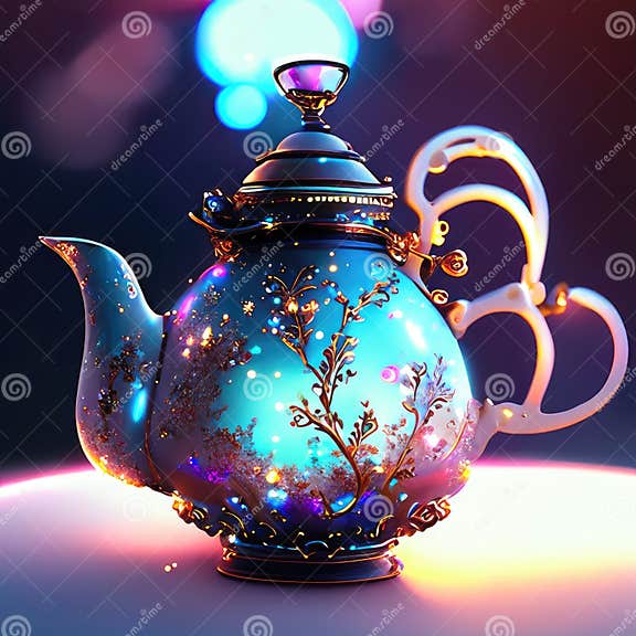 Magic Teapot on a Dark Background. 3d Rendering Stock Illustration ...