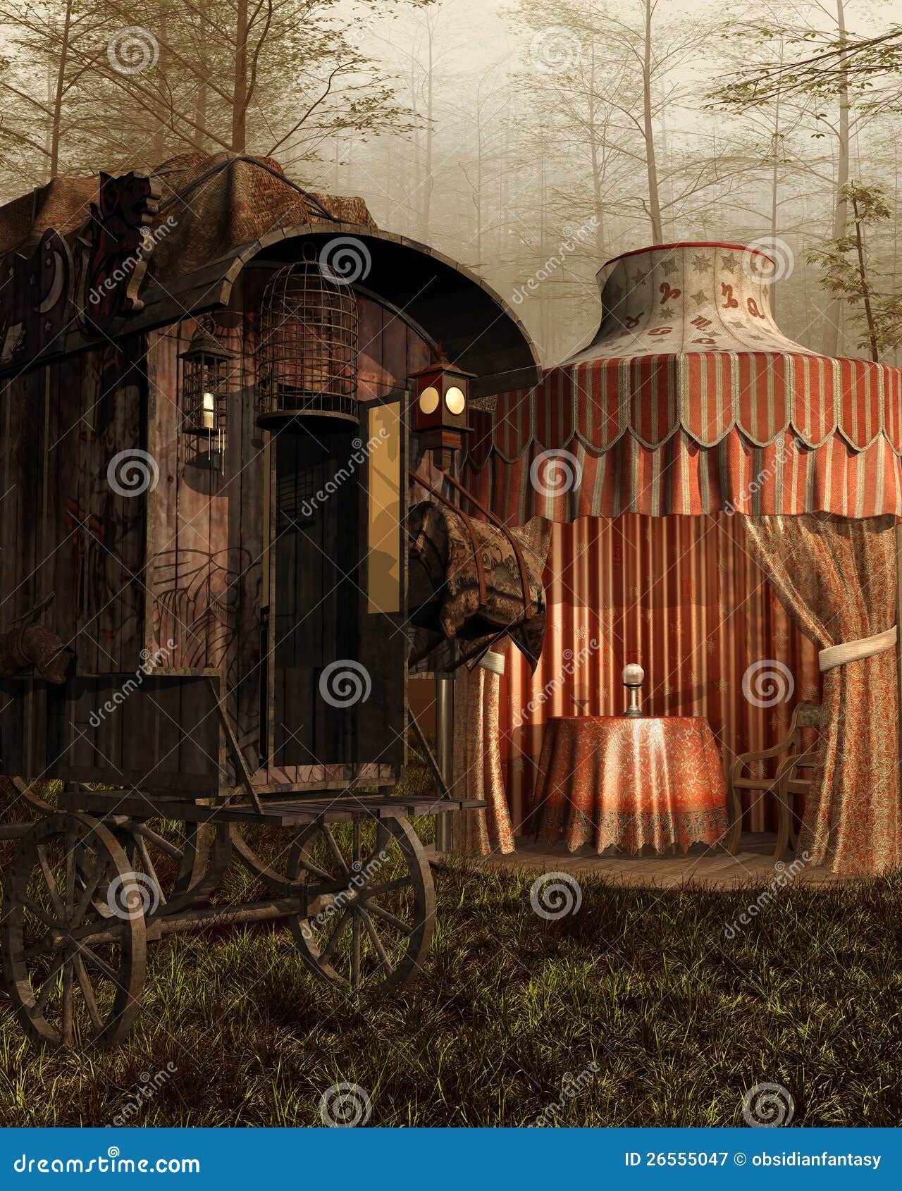 Magic tent and cart stock illustration. Illustration of vintage - 26555047