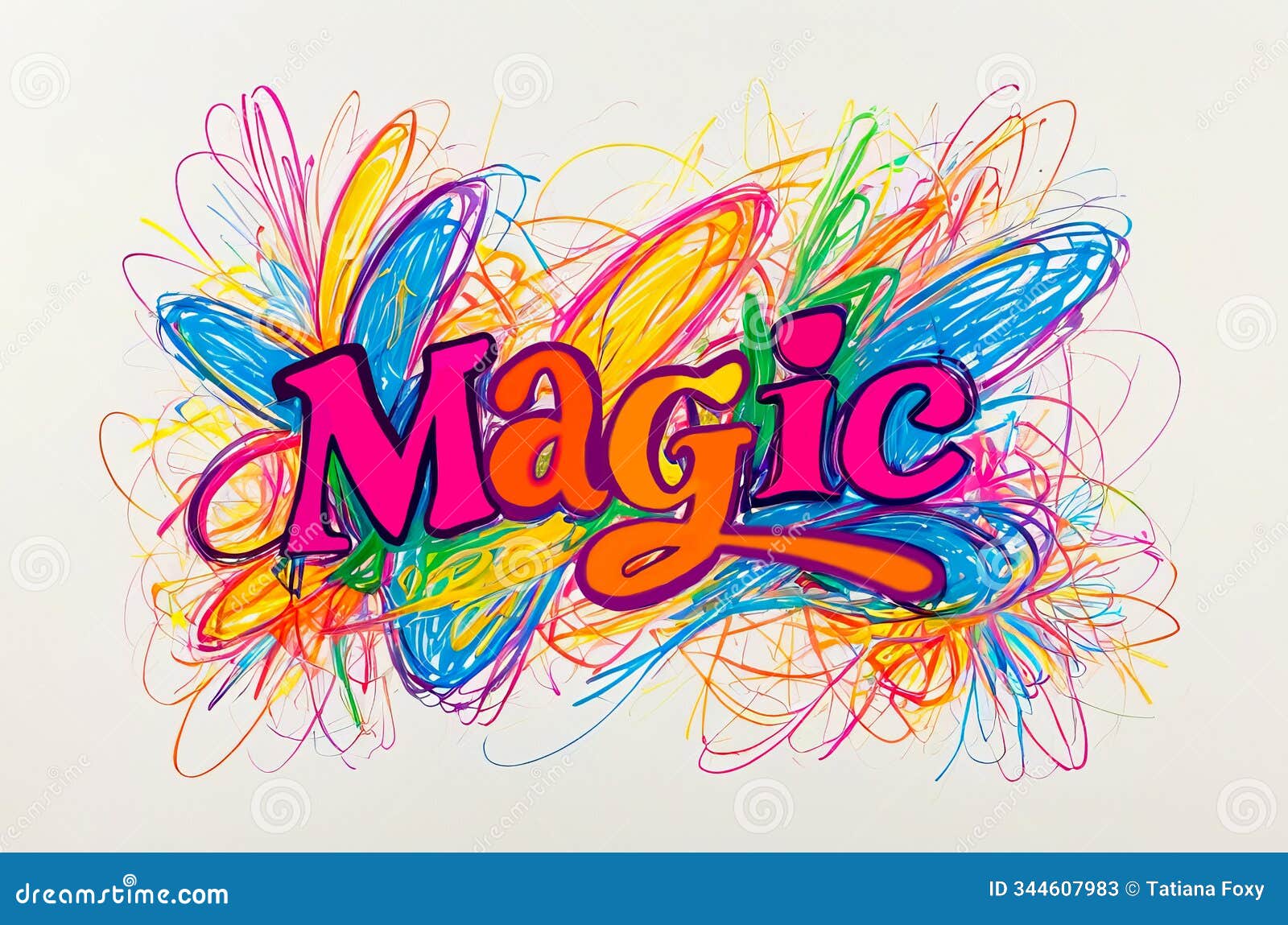 Magic Text in Scribbles Chaotic Wax Crayon Drawing Style Stock Image ...
