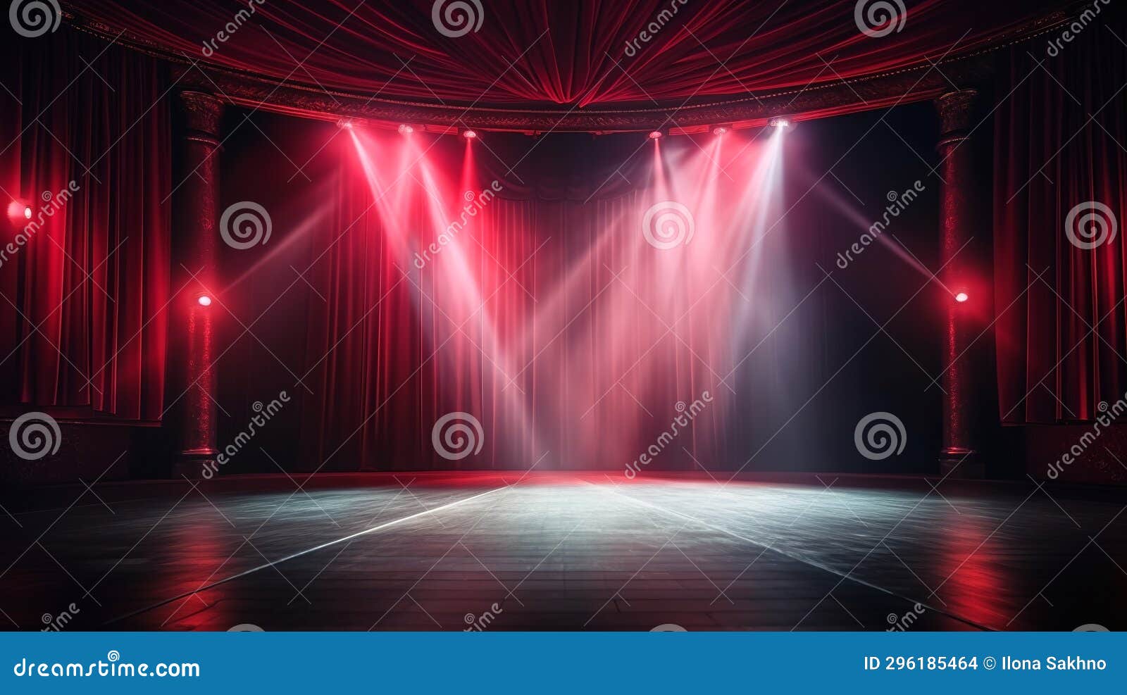 Magic Theater Stage Red Curtains Show Spotlight Stock Photo - Image of ...