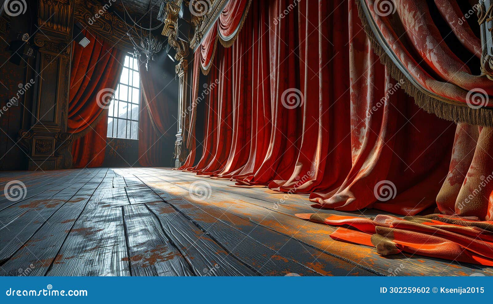 Magic Theater Stage Red Curtains Show Spotlight Stock Illustration ...