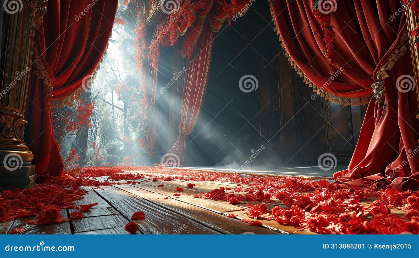 Magic Theater Stage Red Curtains Show Spotlight Stock Illustration ...