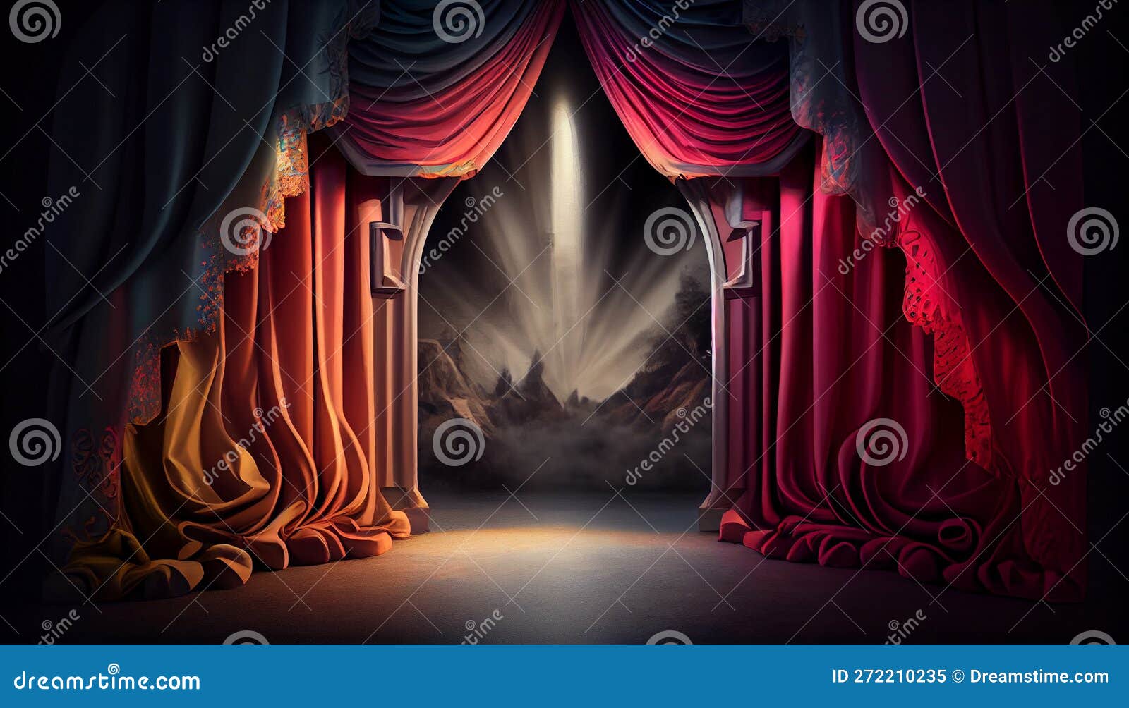 Magic Theater Stage Red Curtains Show Spotlight Stock Illustration ...