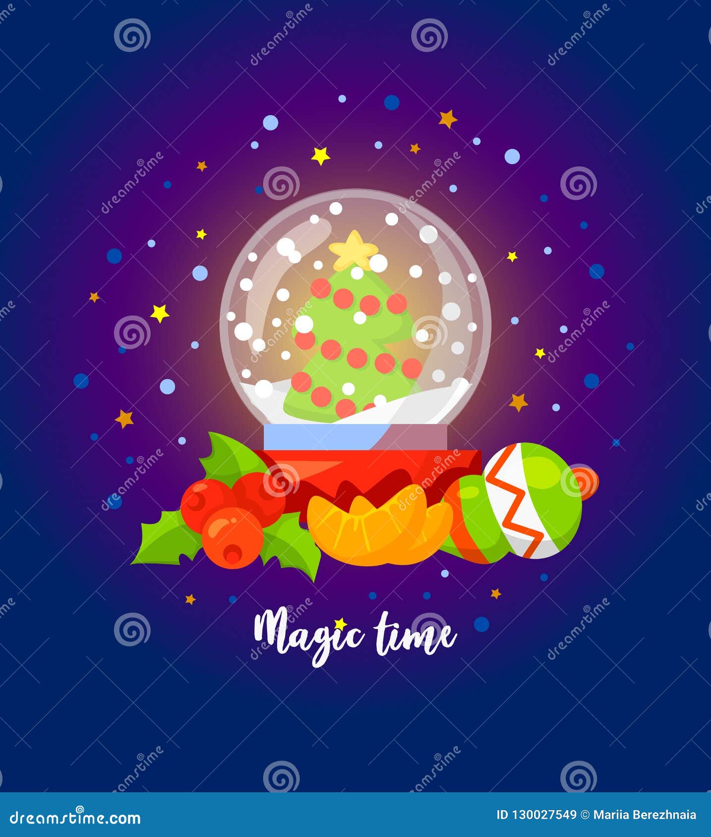 Magic Time. Christmas Vector Illustration with Snow Globe Stock Vector ...