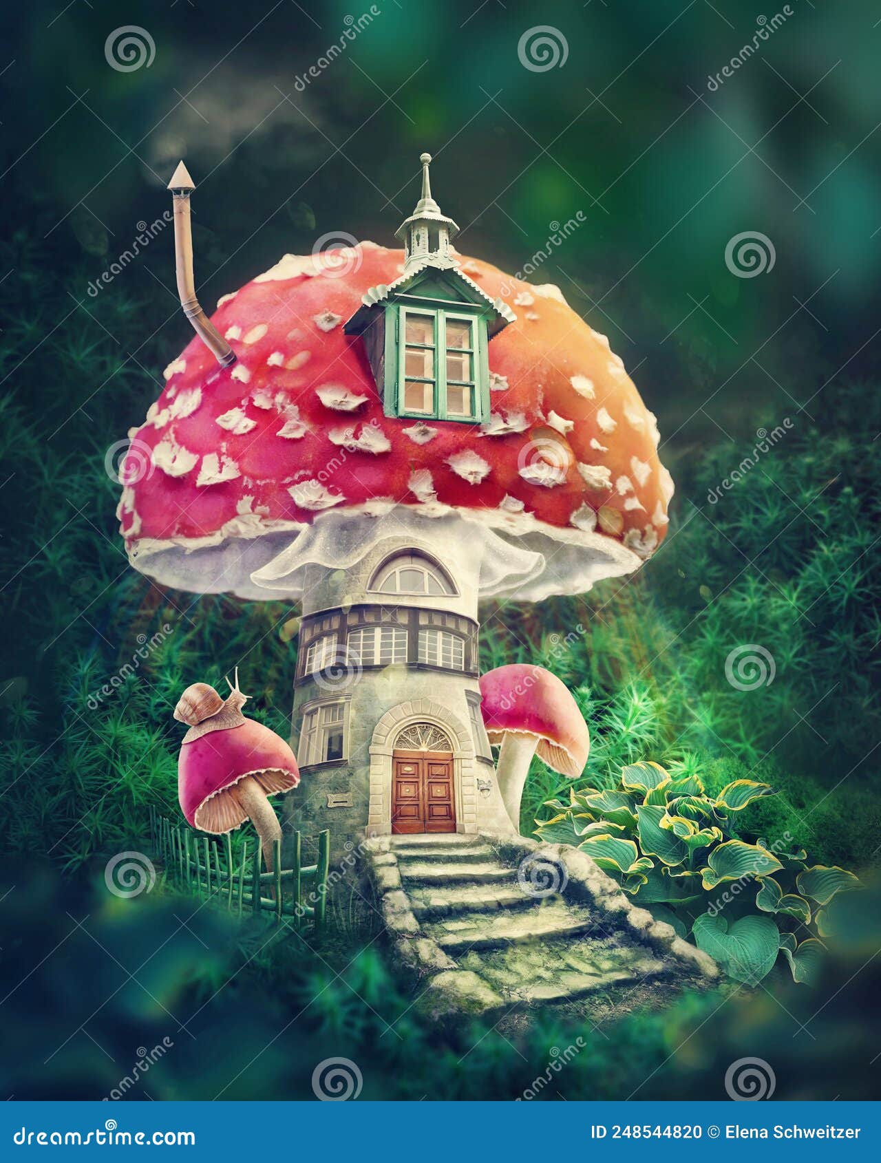 Magic toadstool home stock illustration. Illustration of snail - 248544820