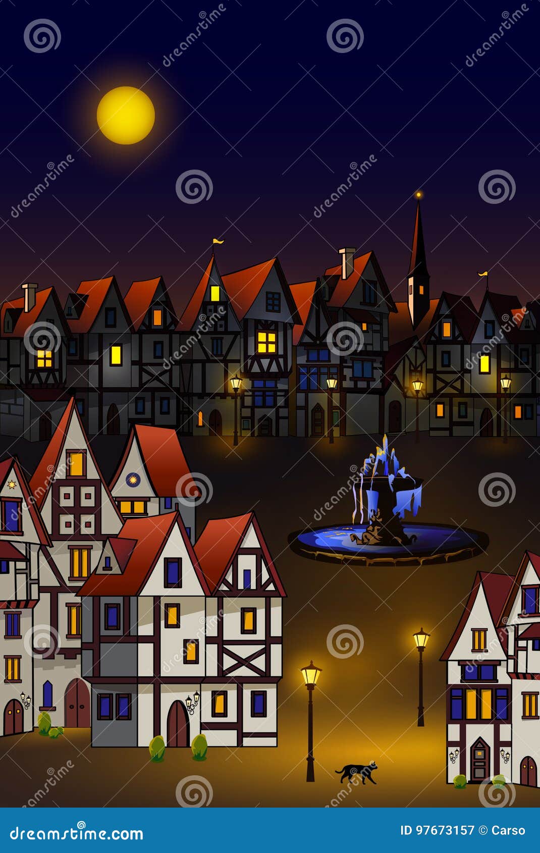 Magic Town At Night Cartoon Vector | CartoonDealer.com #50760481