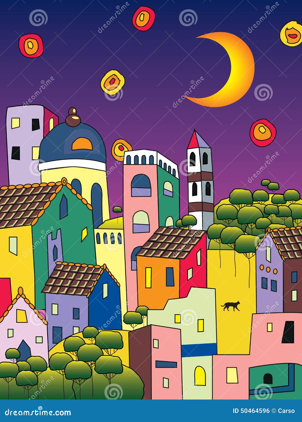 Magic Town At Night Cartoon Vector | CartoonDealer.com #50760481