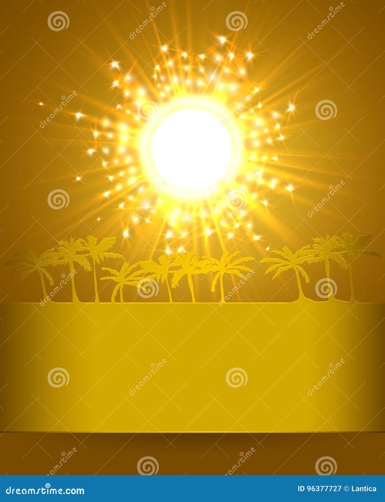 Magic Travel Background with Sun and Palms. Abstract Shining Background ...