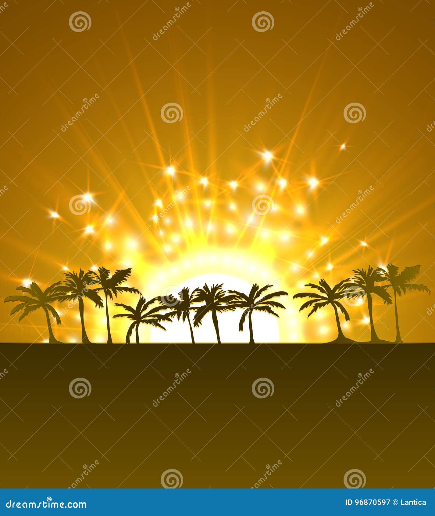 Magic Travel Background with Sun and Palms. Abstract Shining Background ...