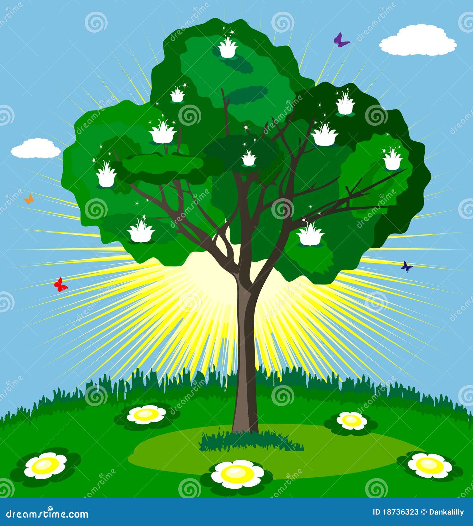 Magic tree stock vector. Illustration of clouds, flowers - 18736323