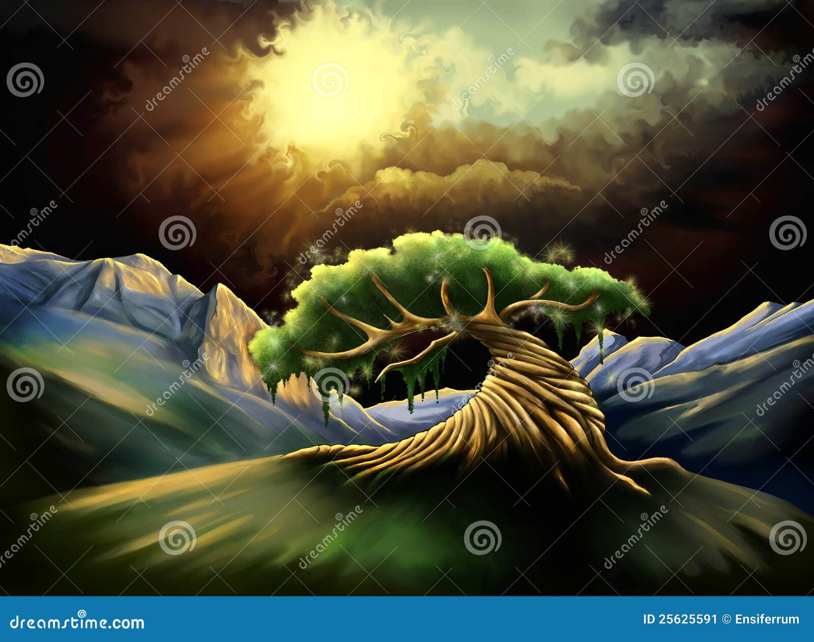 Magic tree stock illustration. Illustration of mountain - 25625591