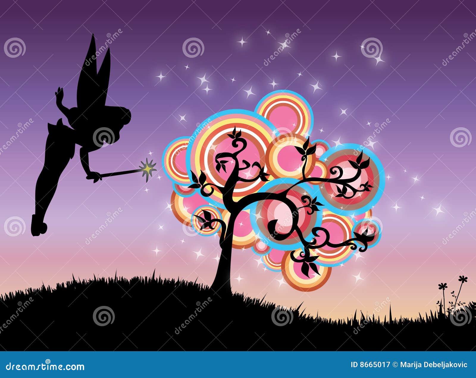 Magic Tree Vector Fantasy Forest With Cartoon Treetops And Magical ...