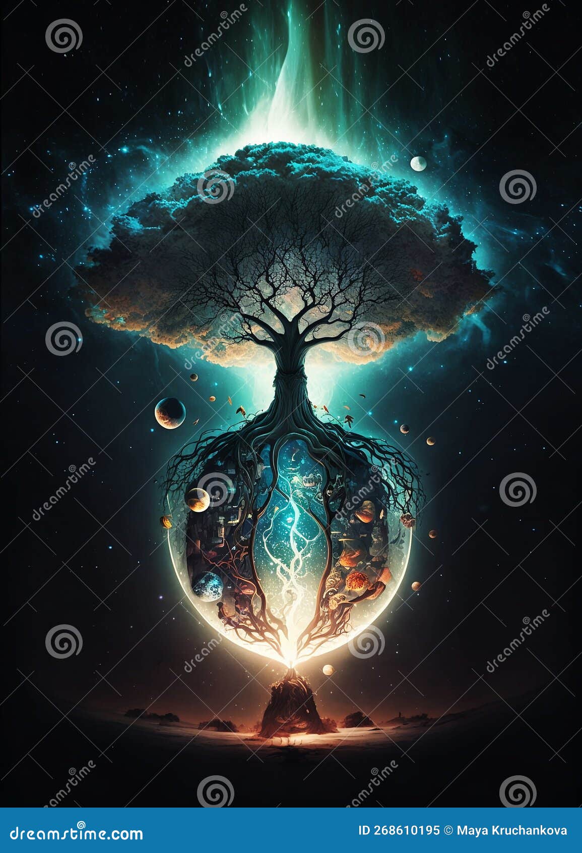 Magic Tree on Background Night Sky Stock Illustration - Illustration of ...