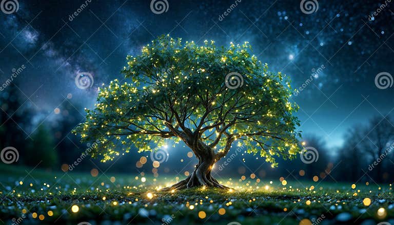 Magic Tree. Magic Tree Illuminated by Night Magic Glow Stock ...