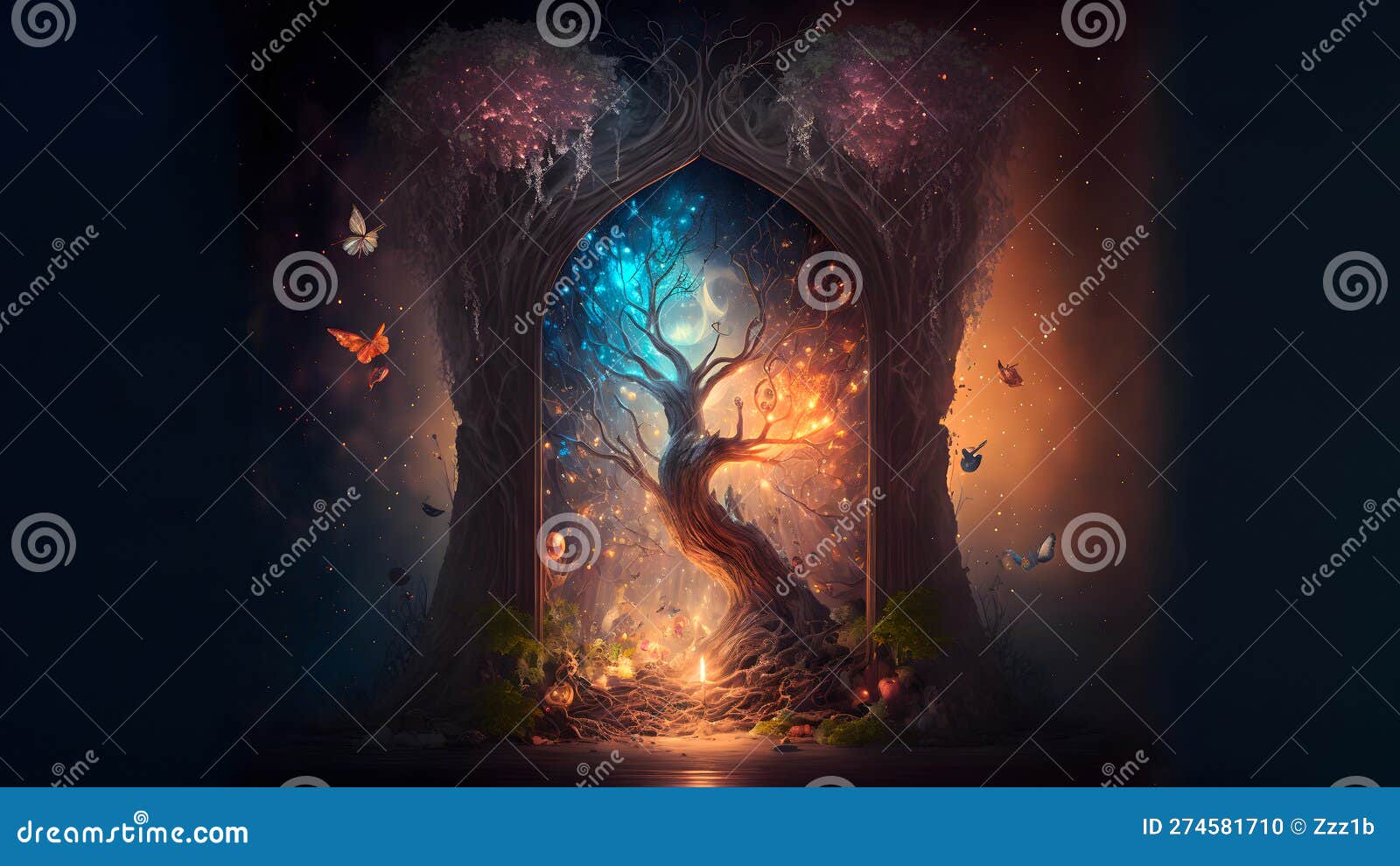 Magic Tree Inside an Arch, Neural Network Generated Art Stock Photo ...