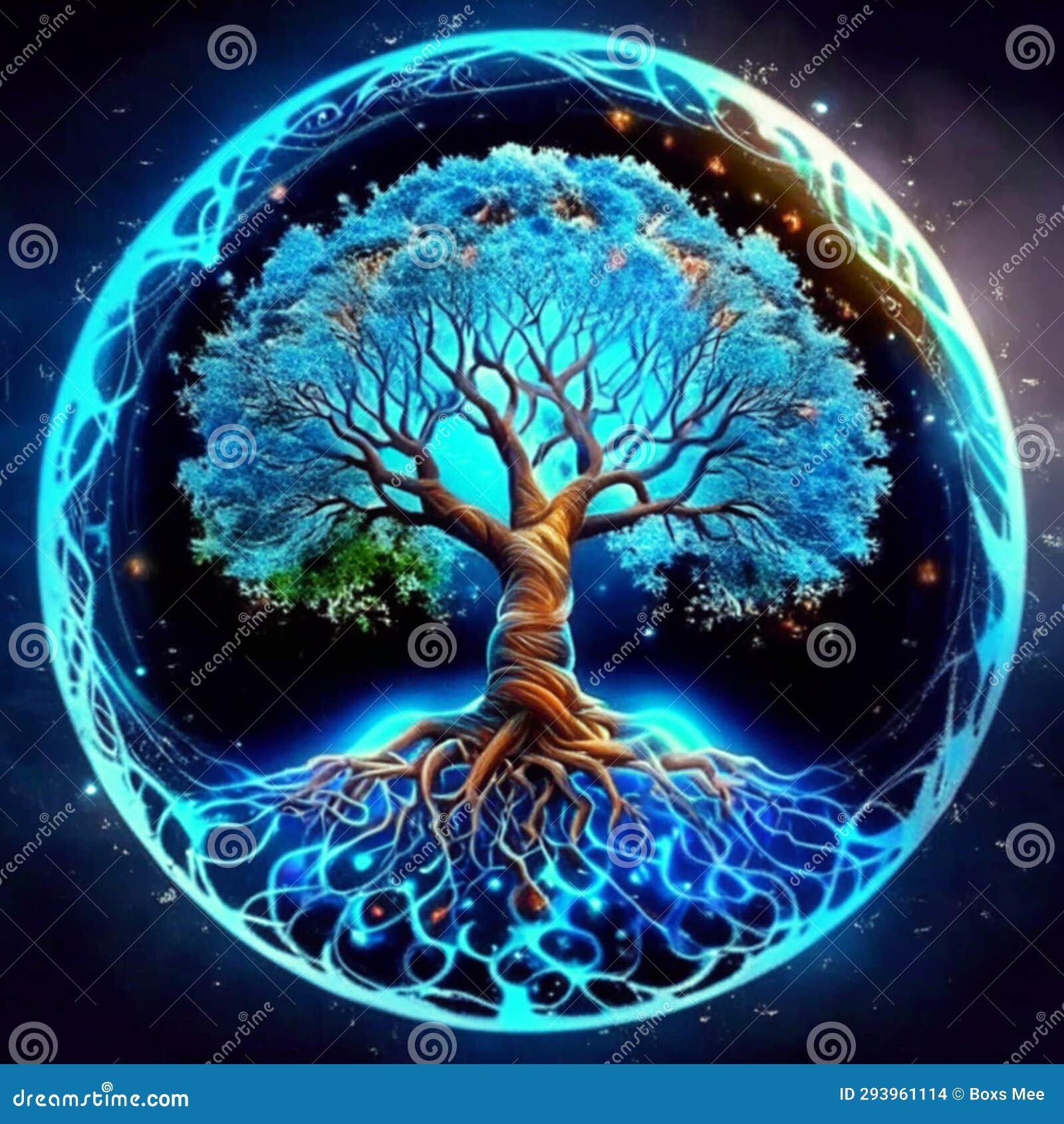 Magic Tree in the Moonlight. Vector Illustration of a Magic Tree Stock ...