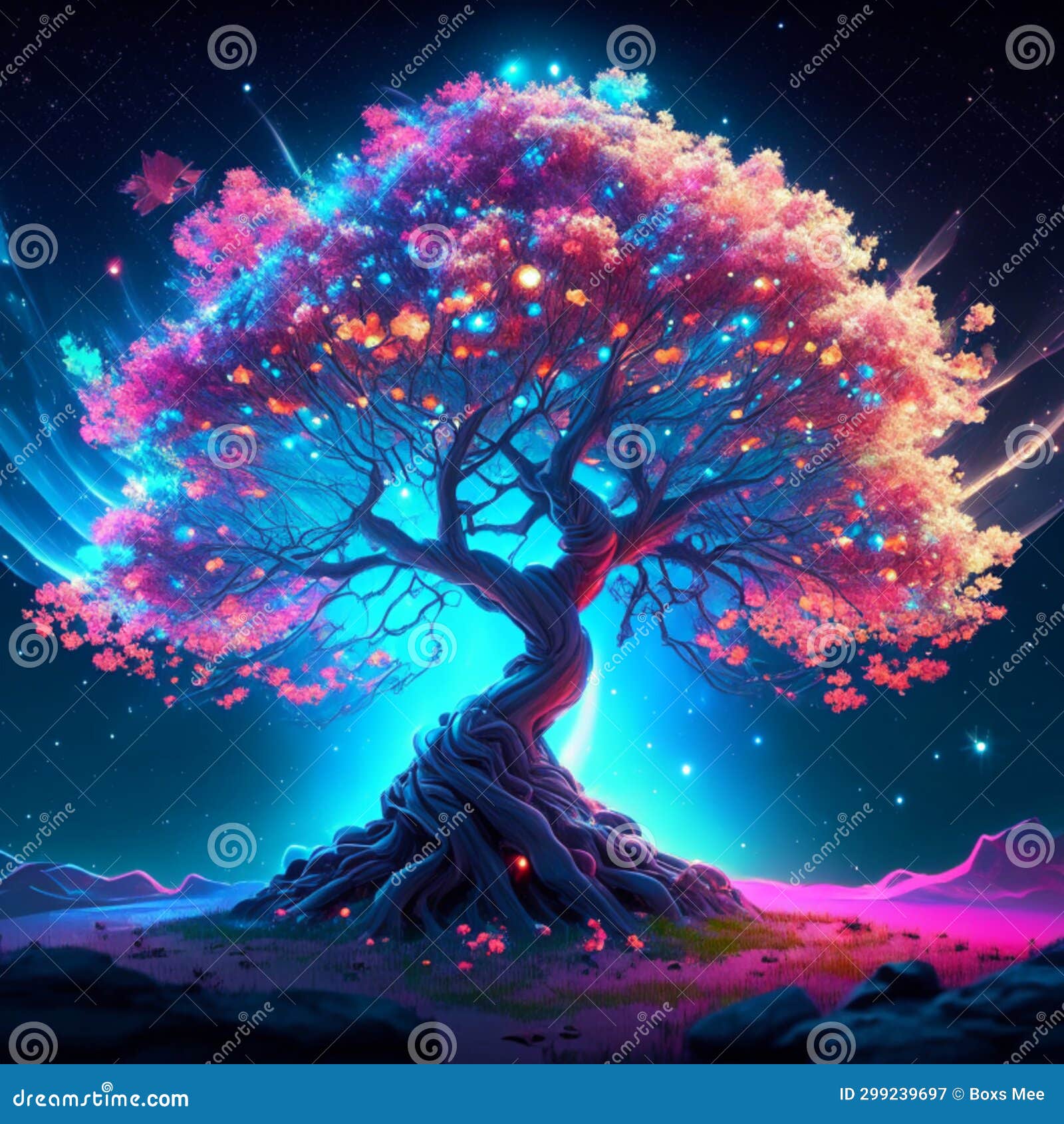 Magic Tree in the Starry Sky. 3d Rendering, 3d Illustration Stock ...
