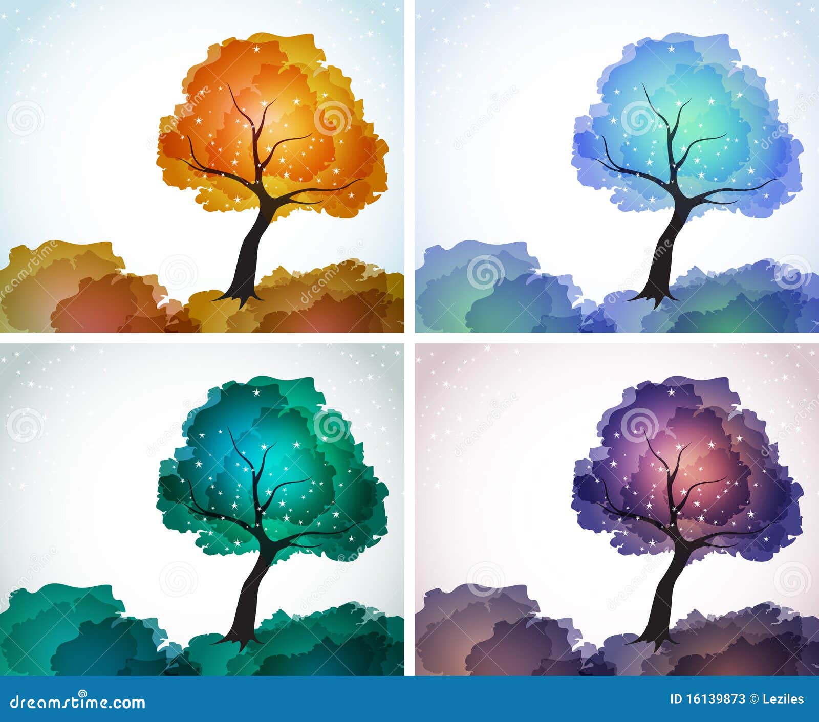 Magic tree with stars stock vector. Illustration of decorative - 16139873