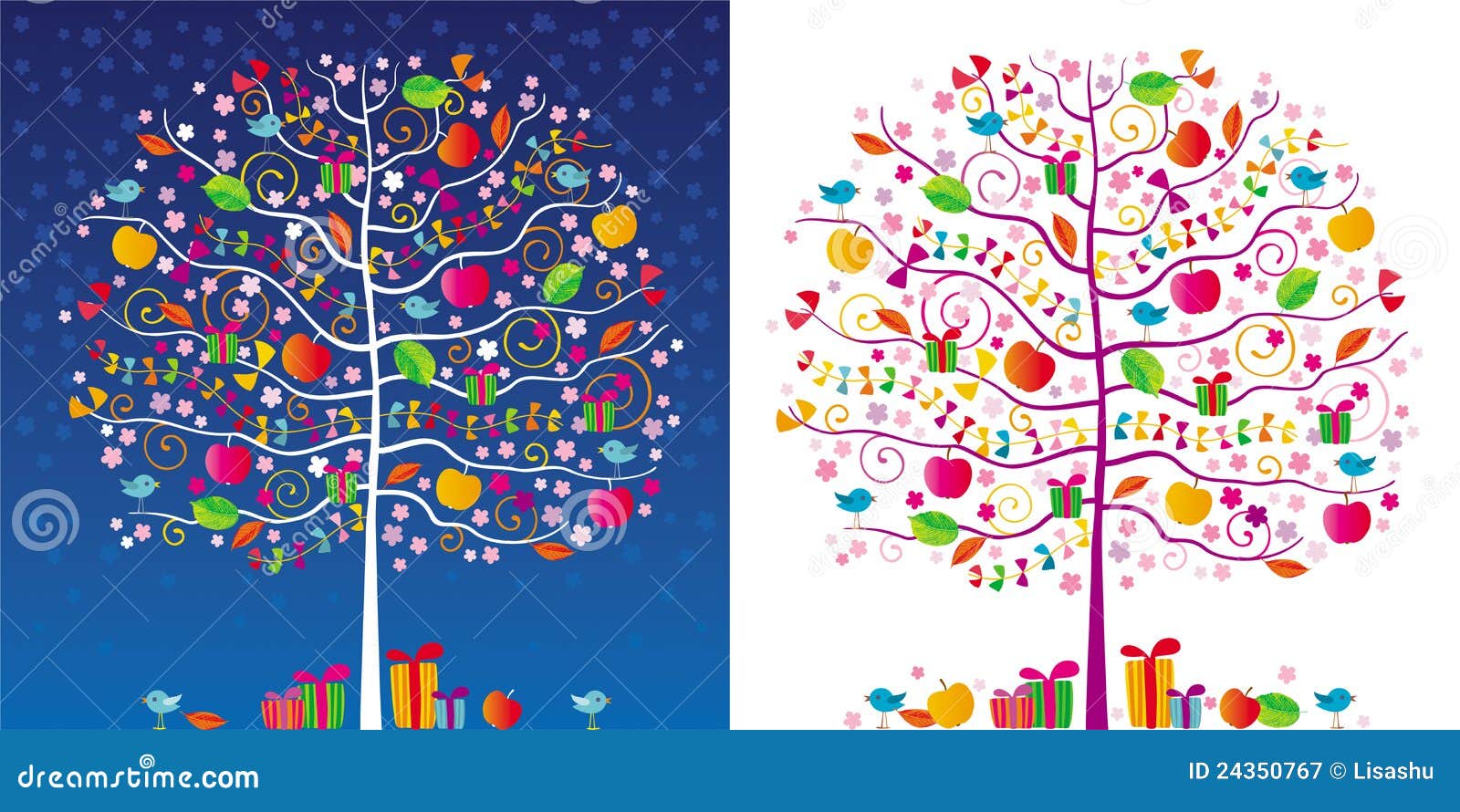 Set With Magic Trees. Fairy Forest. Hand Drawing Isolated Objects On ...