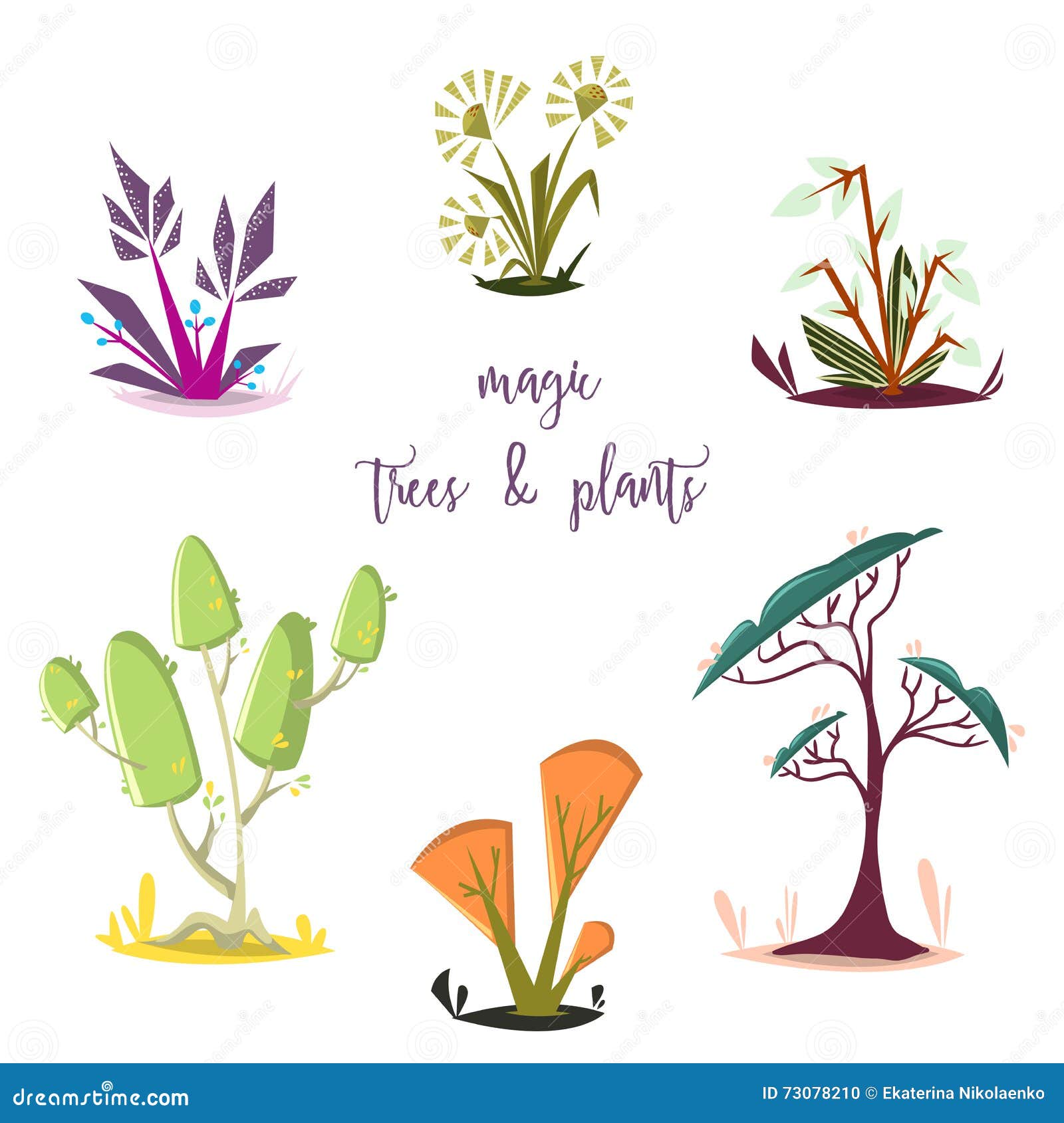 Magic Trees and Plants Set. Isolated Elements Stock Vector ...