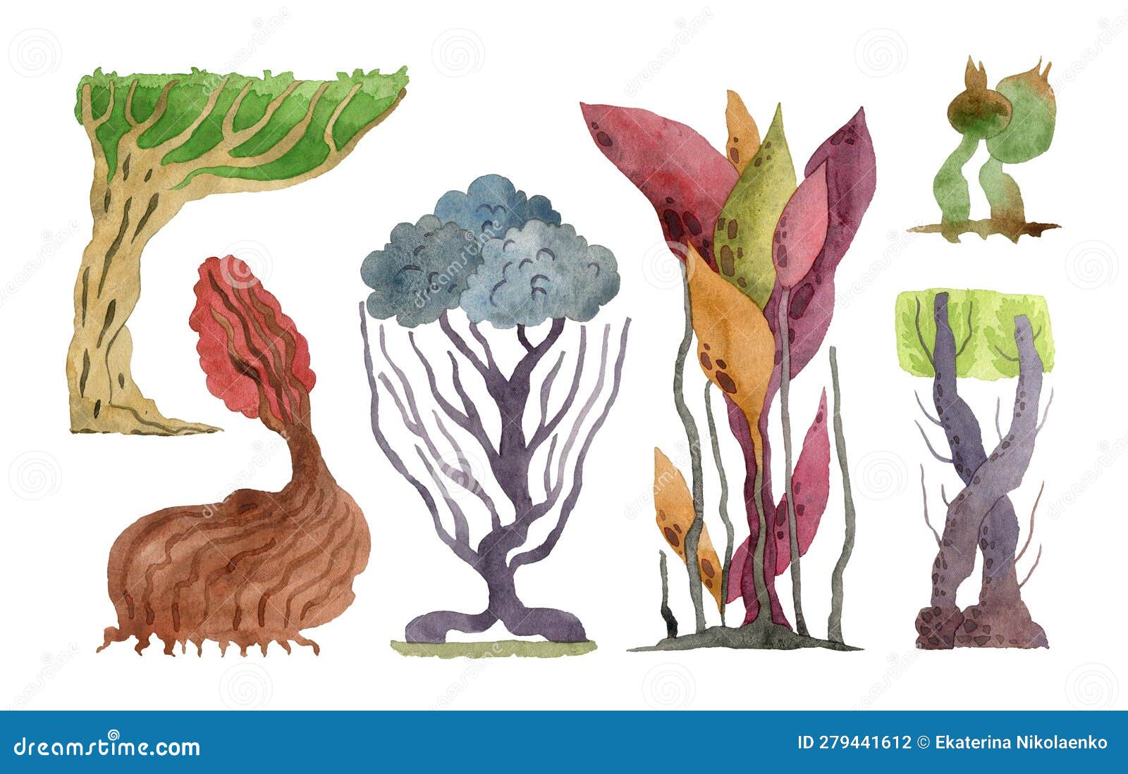 Magic Trees Set. Fantasy Forest Design Elements Collection Stock ...