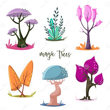 Magic Trees Set. Isolated Elements Stock Vector - Illustration of card ...