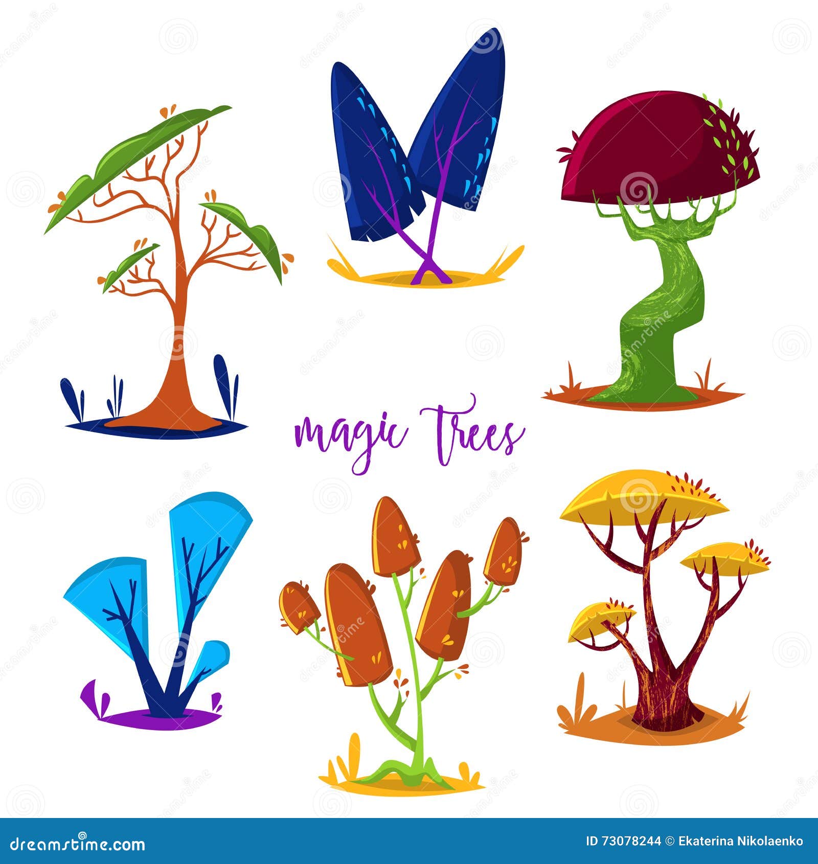 Magic Trees Set. Isolated Elements Stock Vector - Illustration of ...
