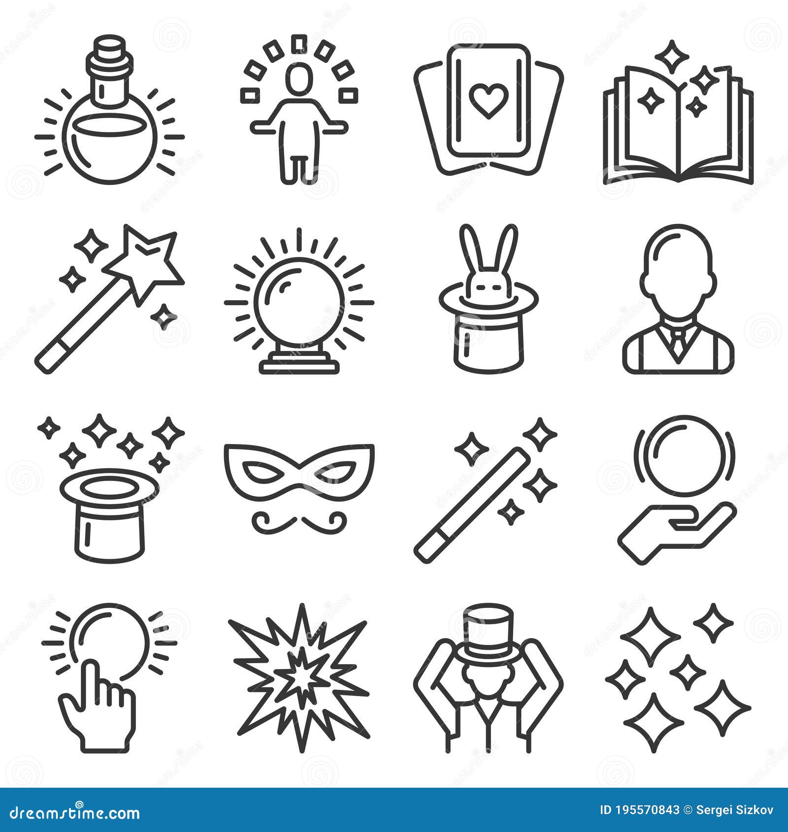 Magic and Trick Icons Set on White Background. Vector Stock Vector ...