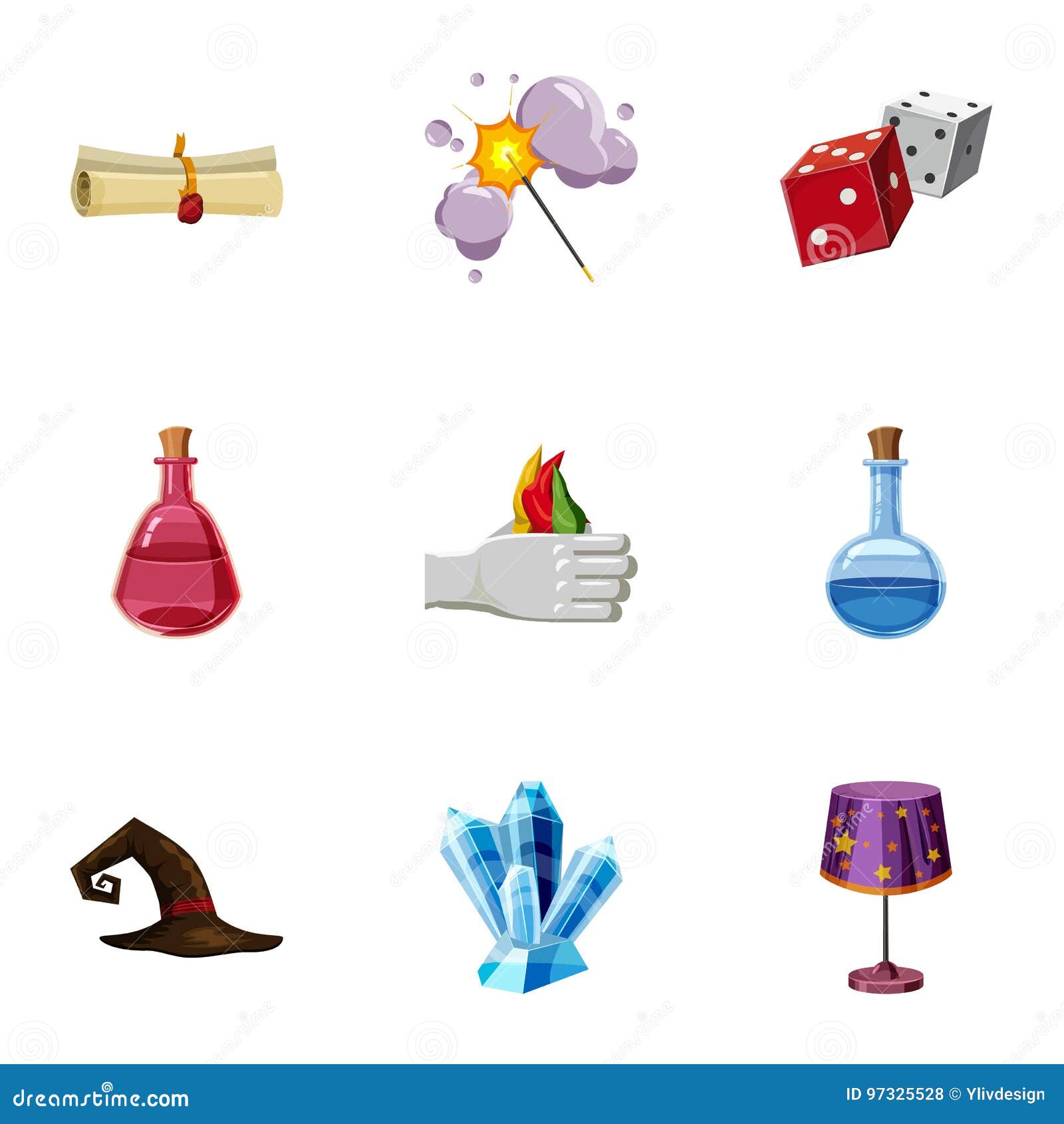 Magic Tricks Icons Set, Cartoon Style Stock Vector - Illustration of ...