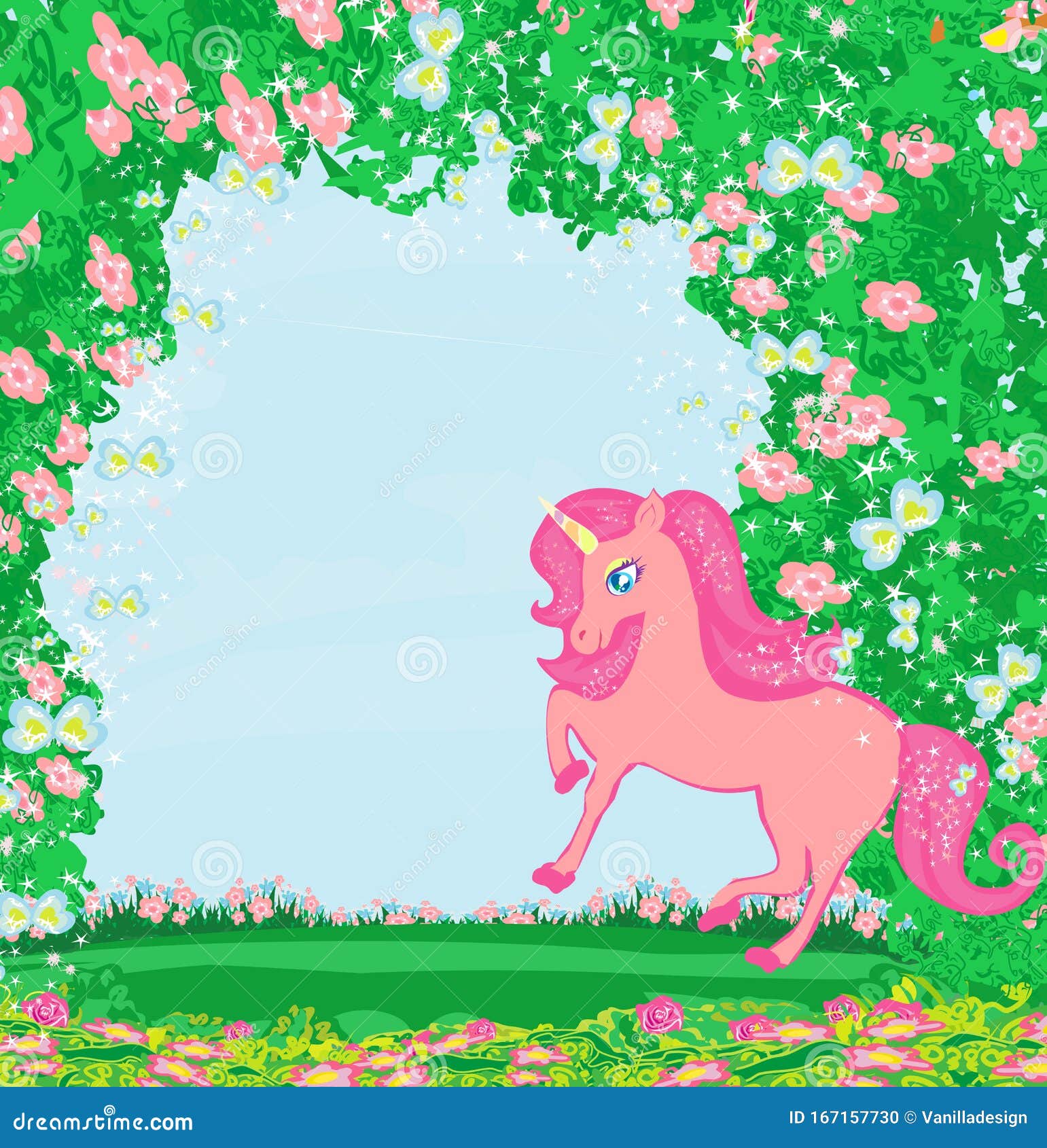 Magic Unicorn - Decorative Floral Frame with Butterflies and Space for ...