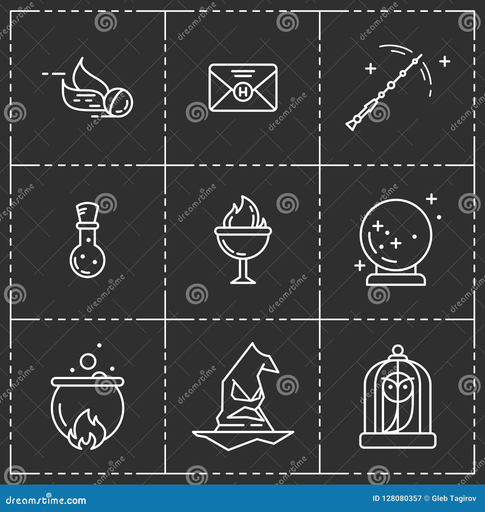 Magic vector icon set. stock vector. Illustration of line - 128080357