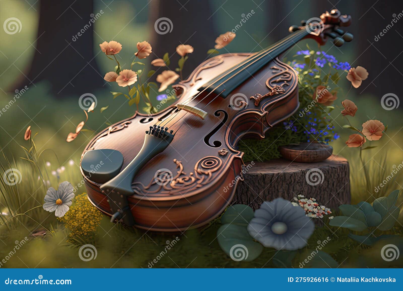 Magic violin on the meadow stock illustration. Illustration of black ...