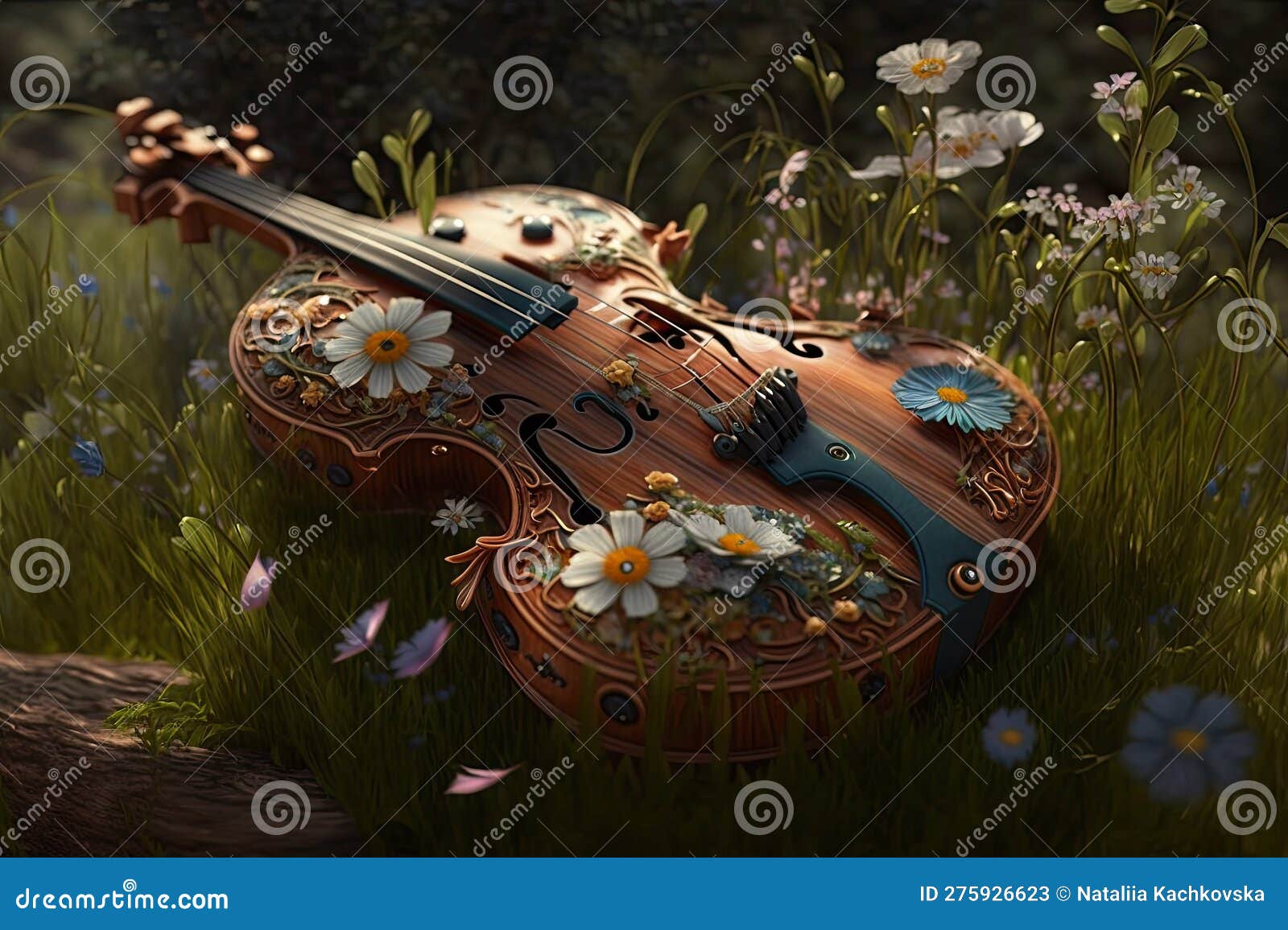 Magic violin on the meadow stock illustration. Illustration of cello ...