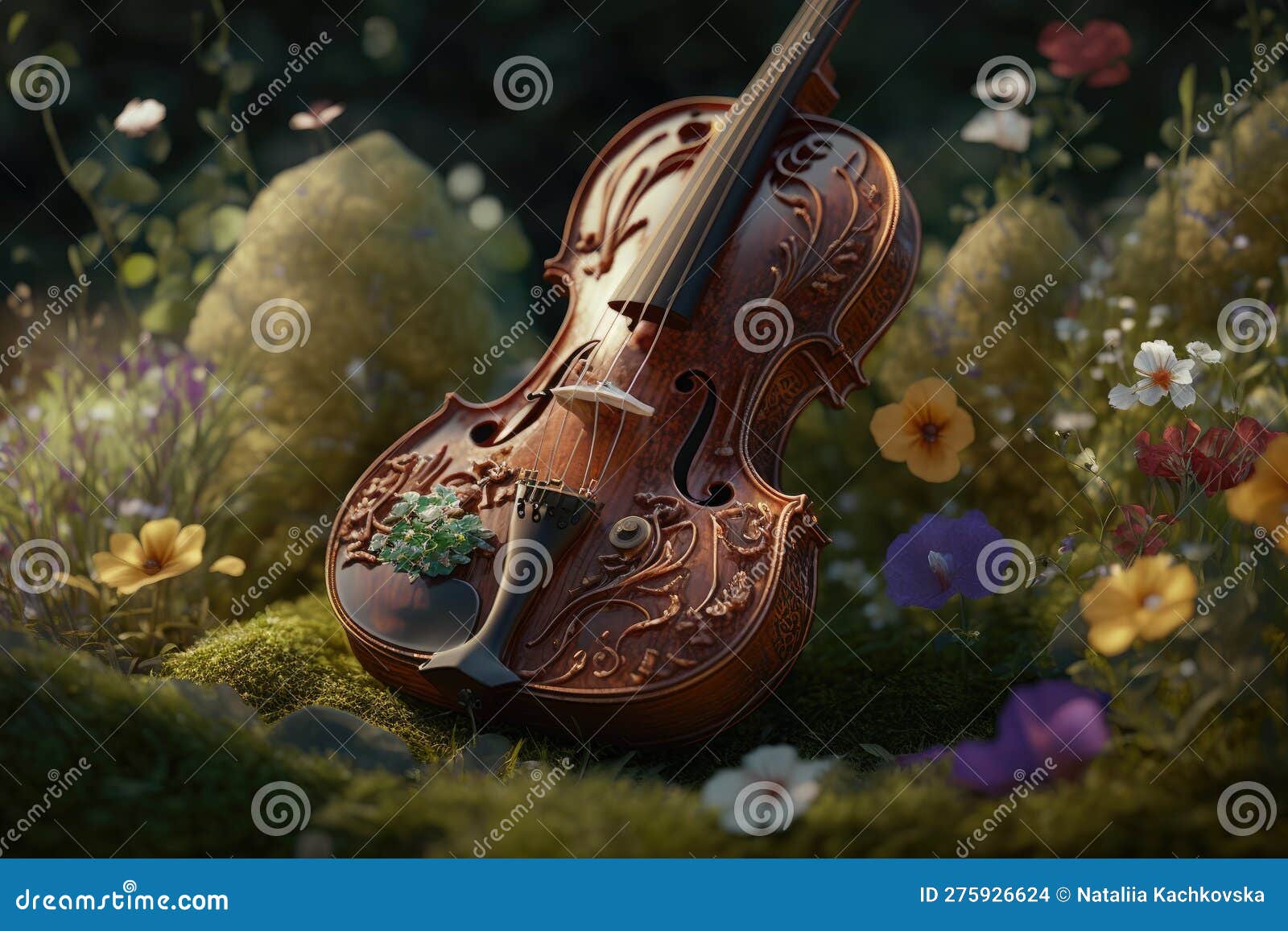 Magic violin on the meadow stock illustration. Illustration of ...