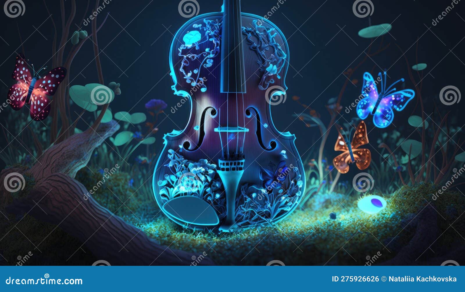Magic violin on the meadow stock illustration. Illustration of concert ...