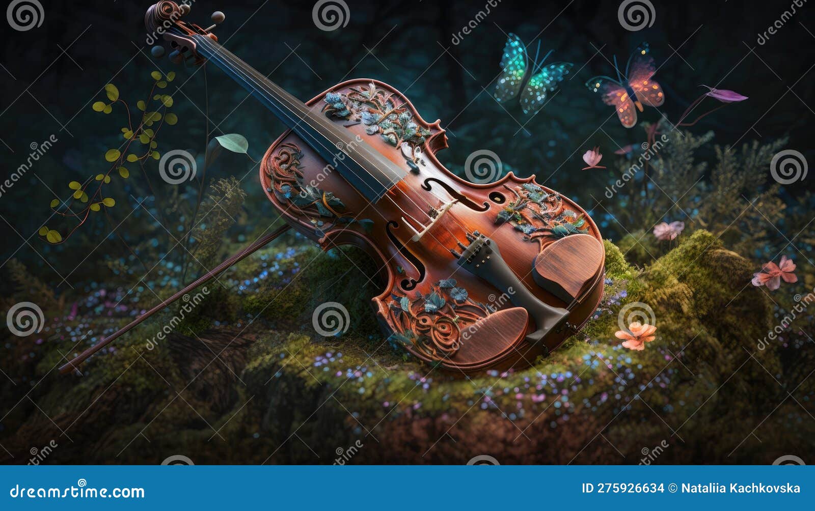 Magic violin on the meadow stock illustration. Illustration of antique ...