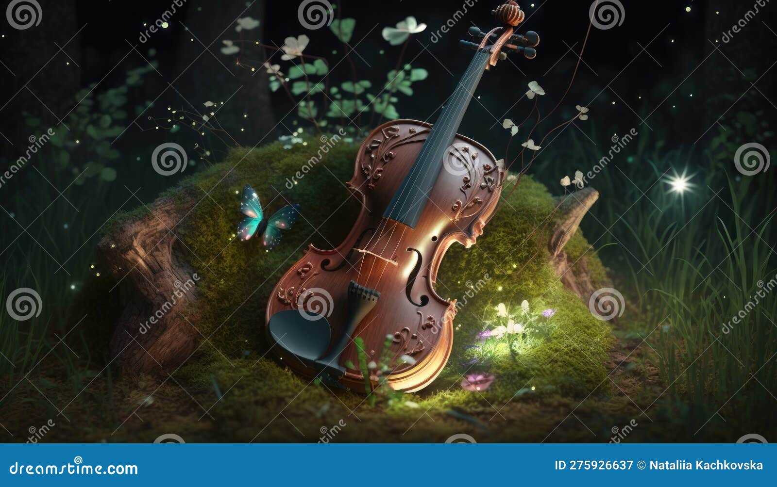 Magic violin on the meadow stock illustration. Illustration of concert ...