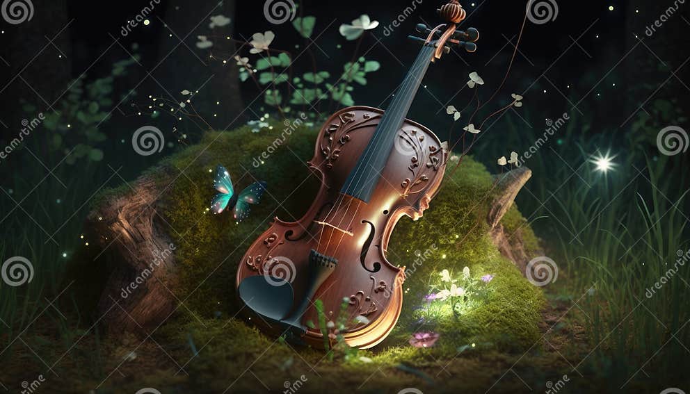 Magic violin on the meadow stock illustration. Illustration of concert ...