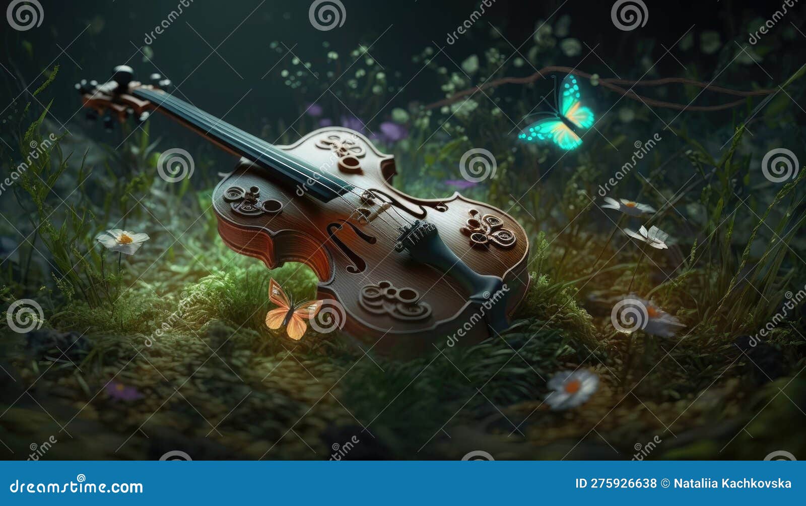Magic violin on the meadow stock illustration. Illustration of ...